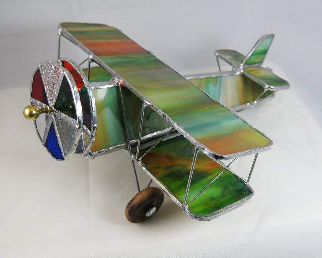 Stained Glass Airplane Kaleidoscope ~ Bi-plane Orange Green ...