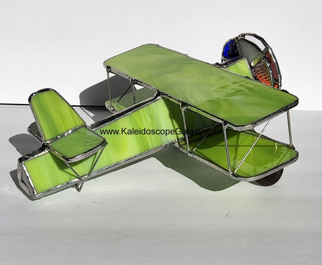 Stained Glass Airplane Kaleidoscope ~ Bi-plane Lime Green Kaleidoscope ...