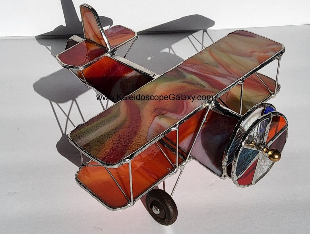 Handmade Stained Glass Airplane Kaleidoscope ~ Red, Green and White Bi ...