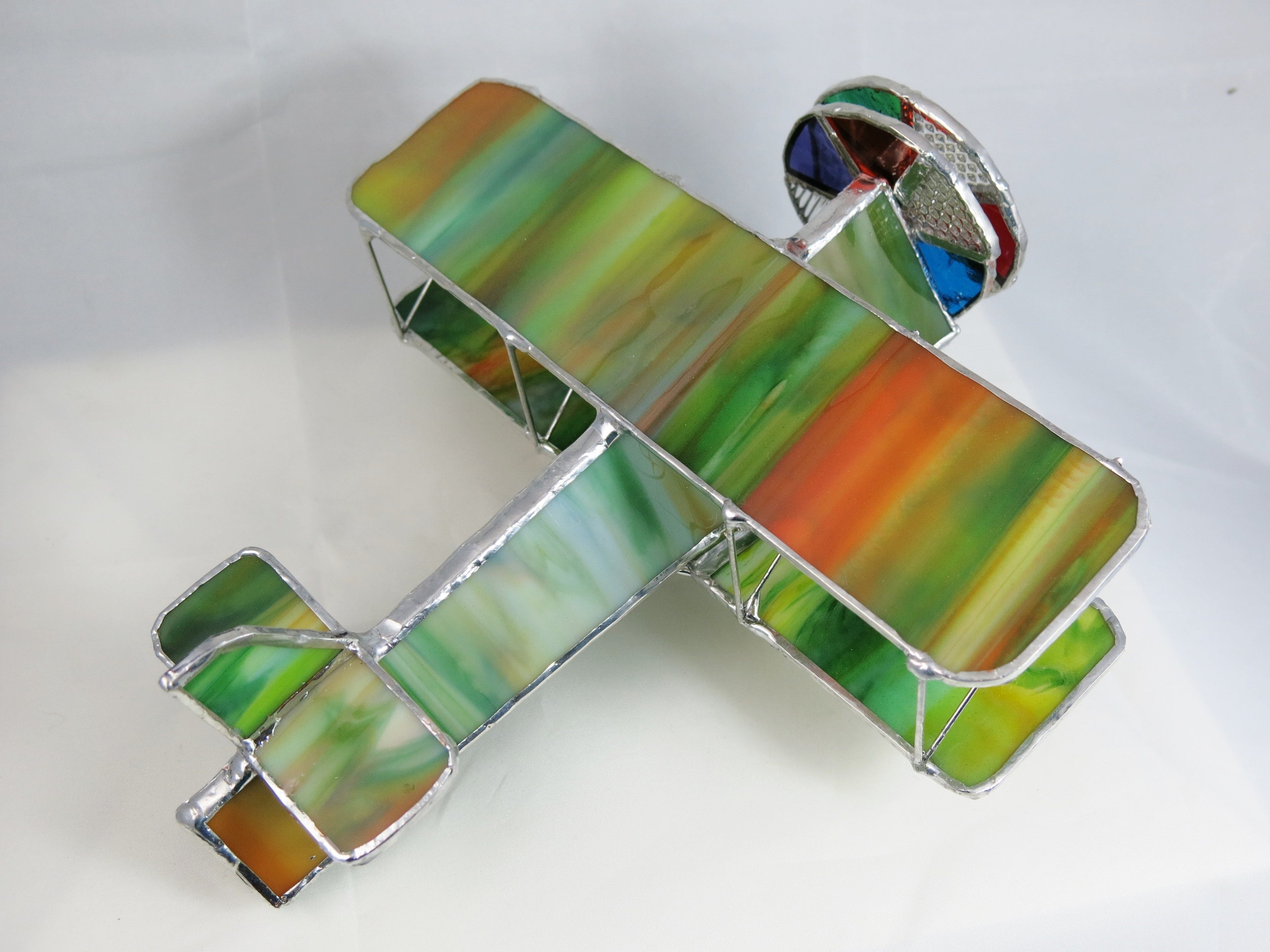 Stained Glass Airplane Kaleidoscope Bi-plane Orange Green - Etsy