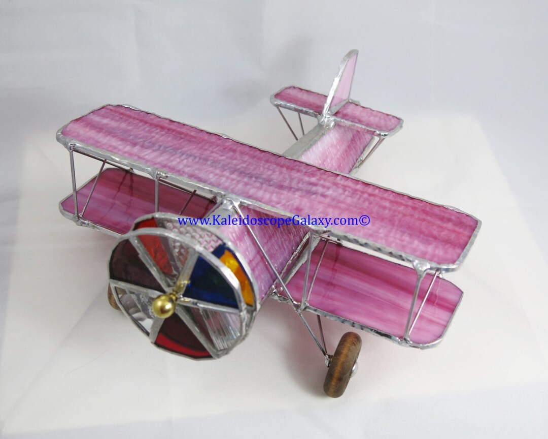 Handmade Stained Glass Airplane Kaleidoscope ~ Bi-plane Wispy Textured ...