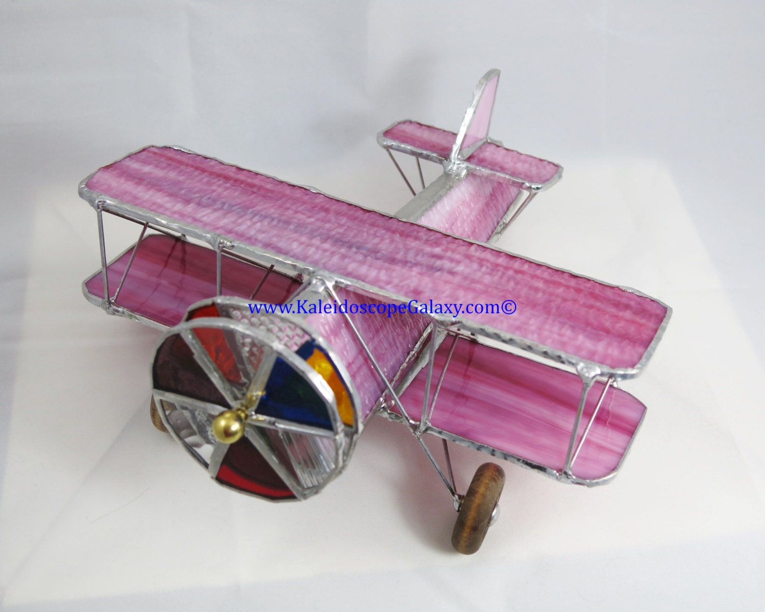 Handmade Stained Glass Airplane Kaleidoscope ~ Bi-plane Wispy Textured ...