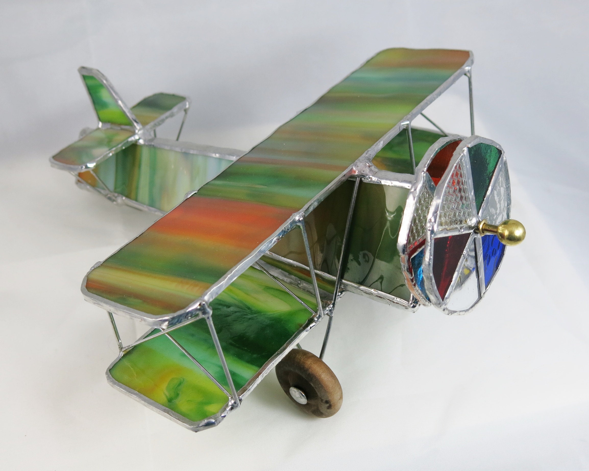 Stained Glass Airplane Kaleidoscope Bi-plane Orange Green - Etsy