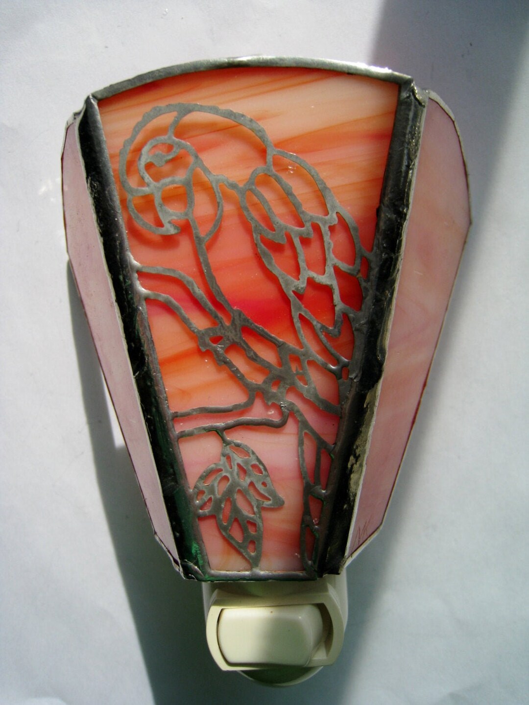 Stained Glass Parrot Night Light~ Peach Salmon Parrot Bird Nightlight ...