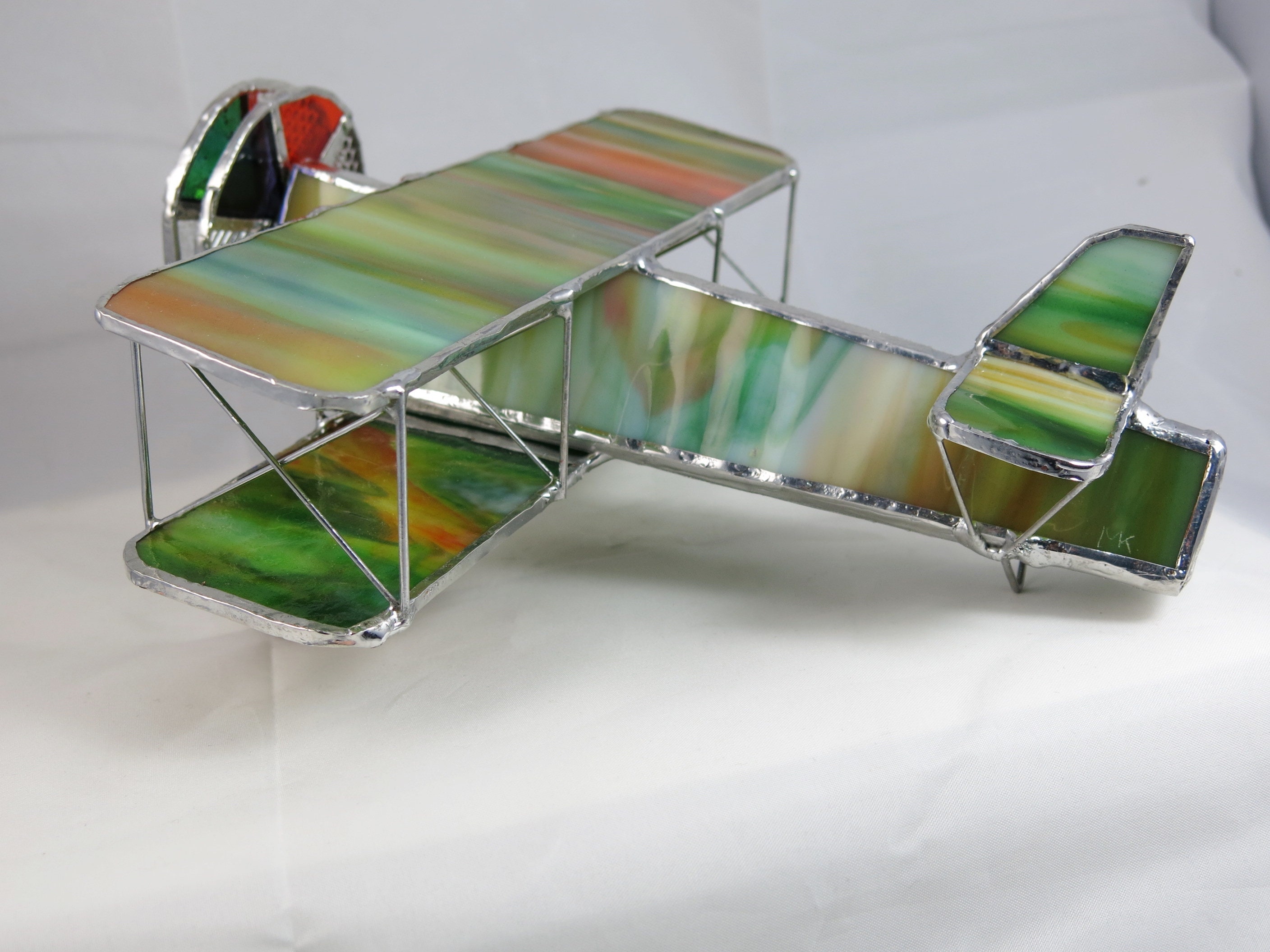 Stained Glass Airplane Kaleidoscope Bi-plane Orange Green - Etsy