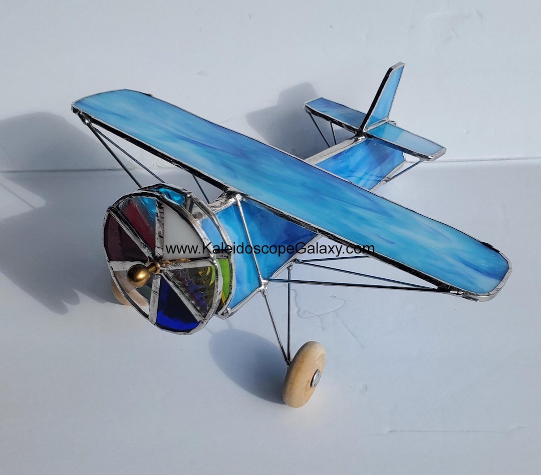 Sky Blue Monoplane Stained Glass Airplane Kaleidoscope - Mono Plane ...