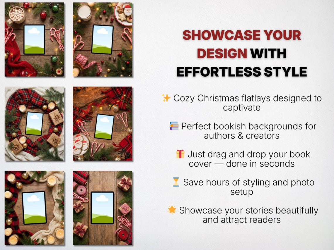 Classic Christmas Book Cover Mockup Bundle | Festive Red & Cozy Flatlay ...