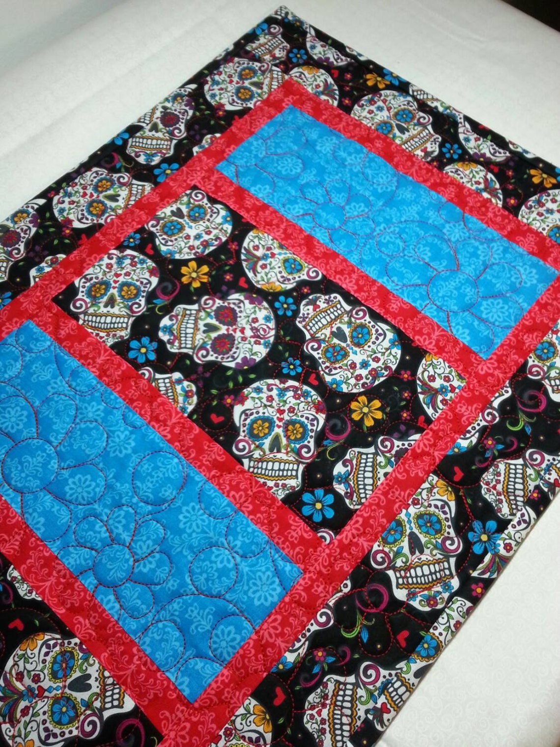 Skulls Quilted Table Runner Handmade Table Runner Day of the | Etsy