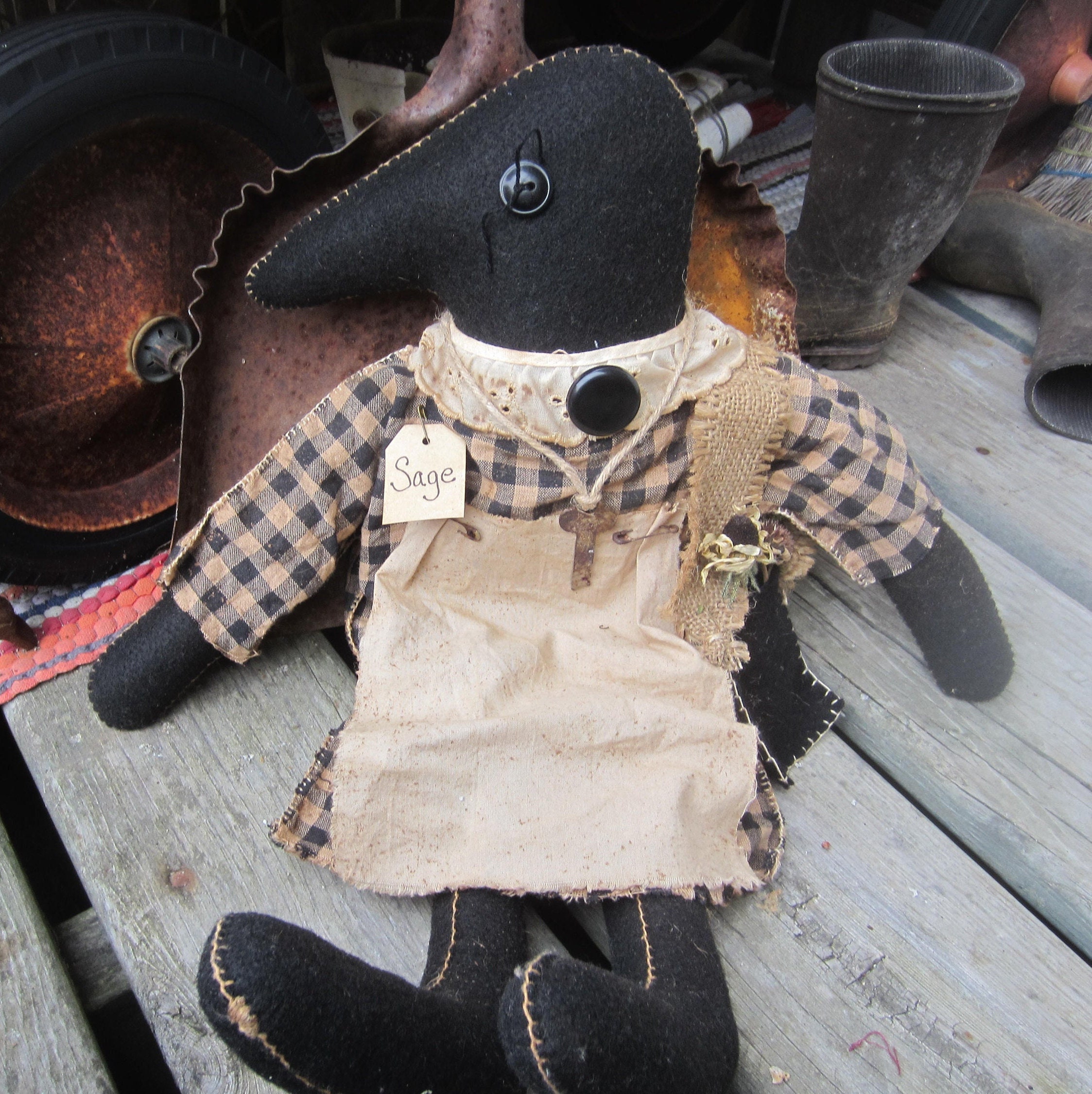 CROW DOLL Made to Order Personalized Gift Primitive Home Crow Art Crow ...