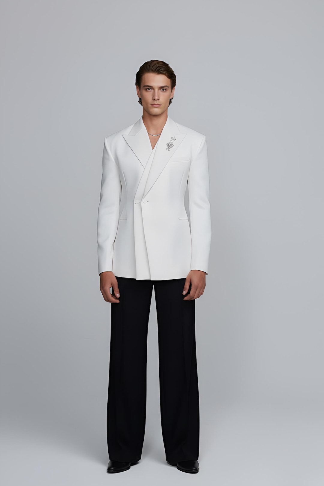 White Asymmetrical Suit for Men: Custom Made Wedding Jacket Pant Groom ...
