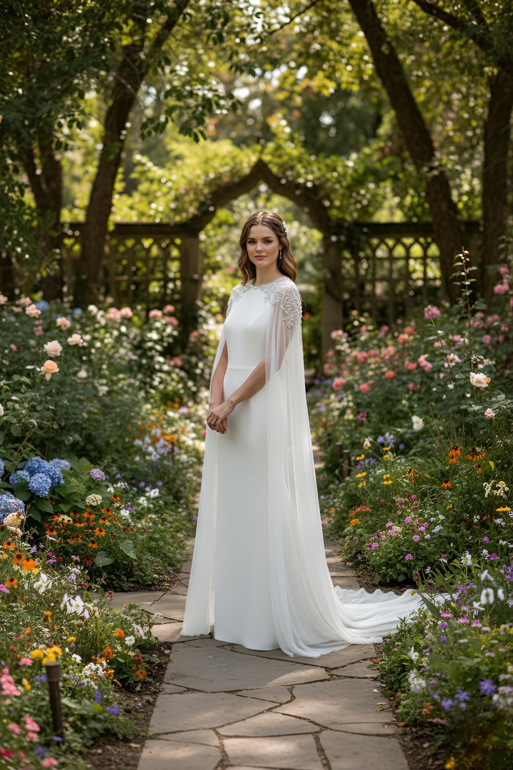 Bridal Cape With Beaded Shoulders: Long Tulle Detachable Veil Cape - Etsy