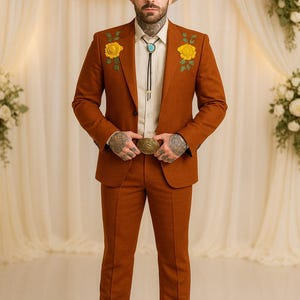Rust Orange Embroidered Cowboy Suit: Western Wedding Outfit - Etsy