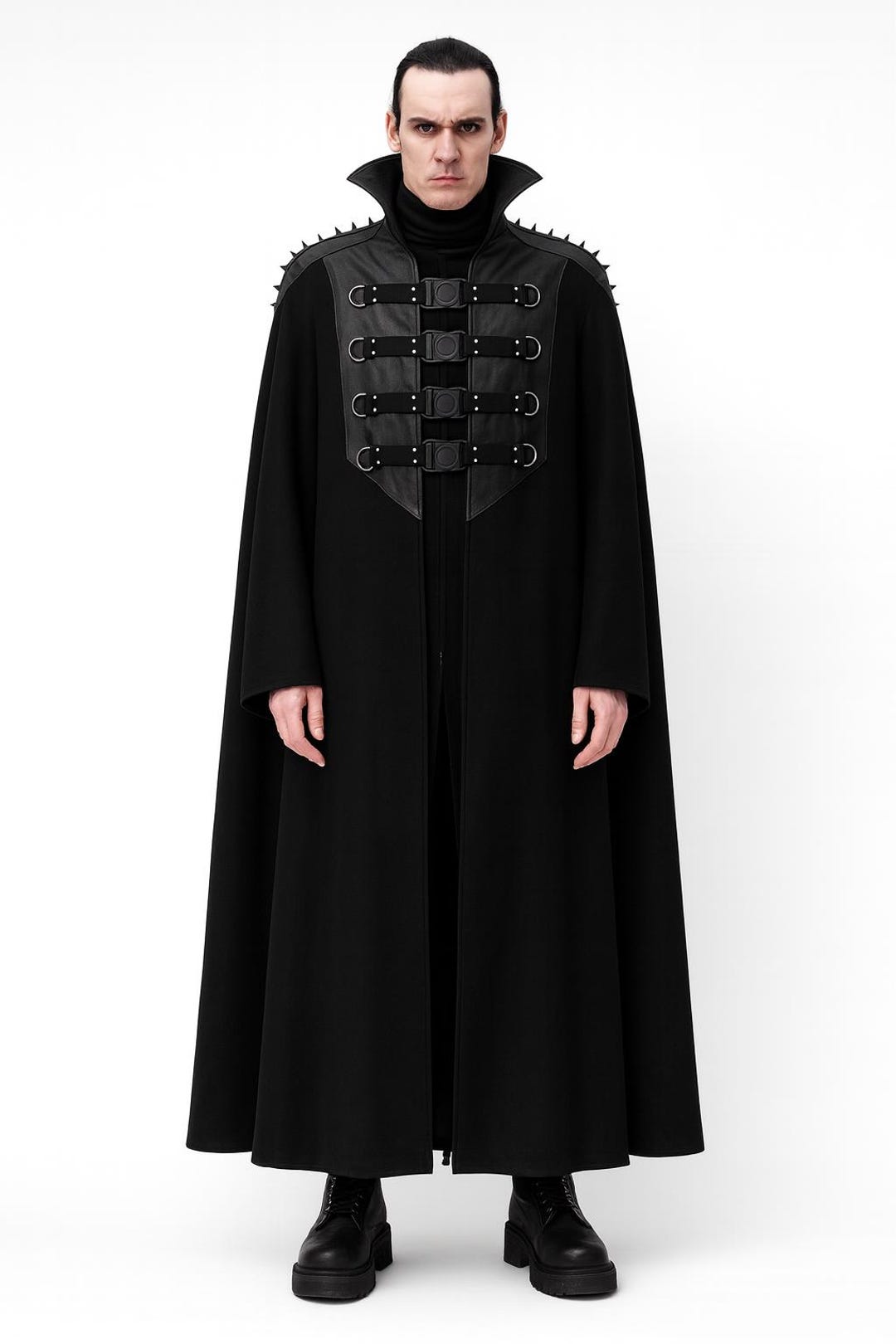Gothic Spiked Shoulder Cloak: Buckle Dark Fantasy Cape Mens Costume ...