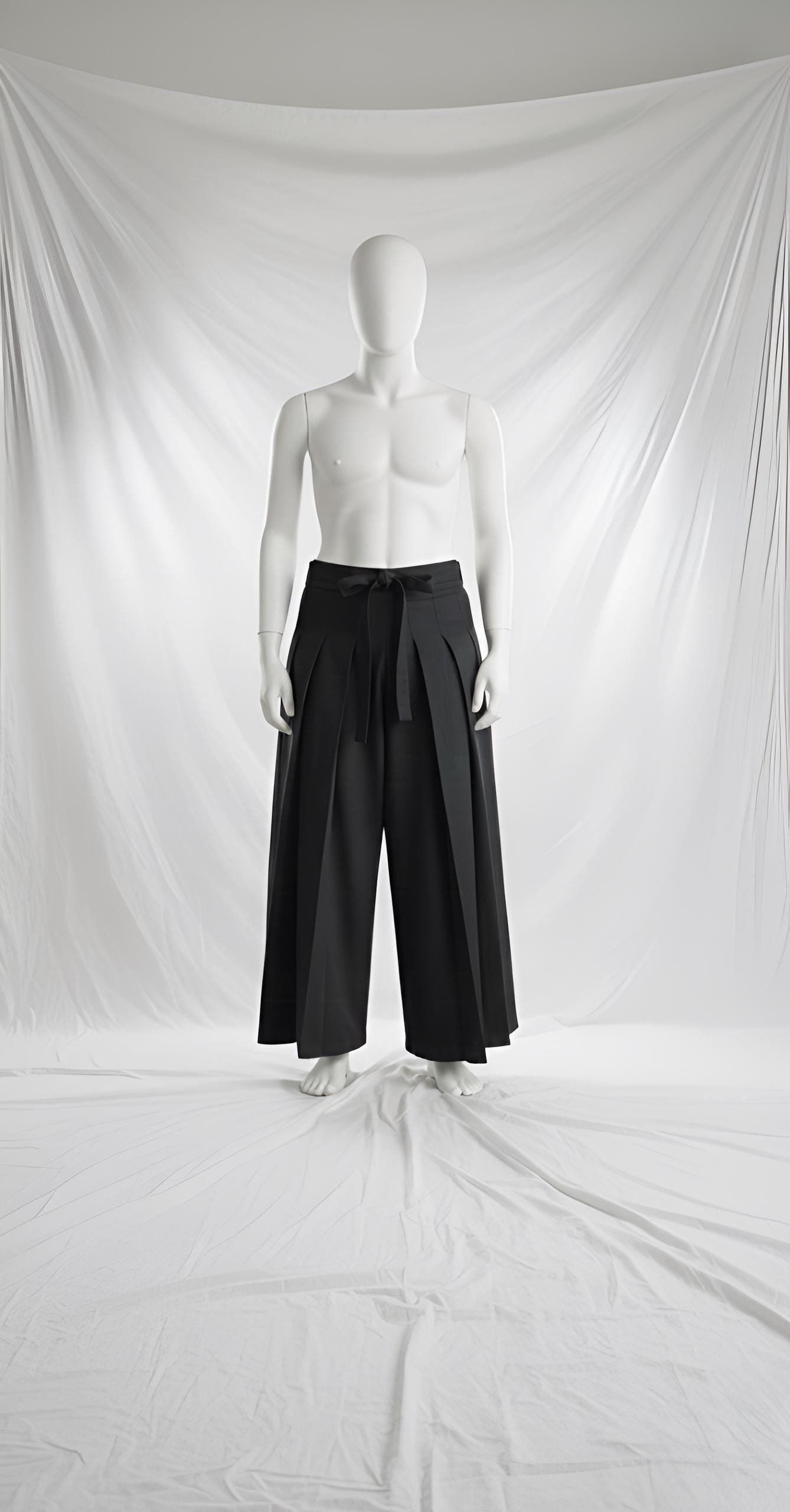 Men’s Samurai Hakama Pants Japanese Wide Leg Trousers Black Pleated ...
