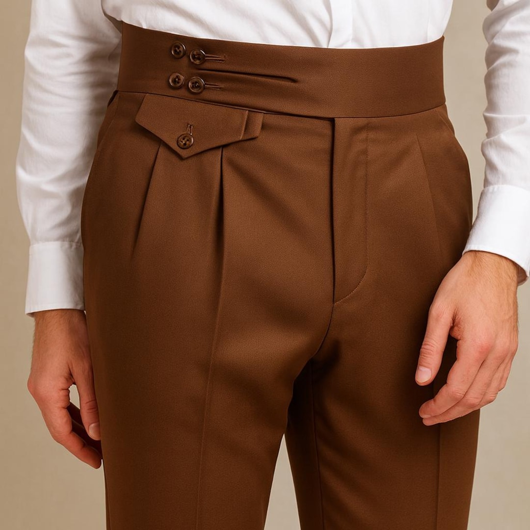 Men’s Gurkha Pants: High-waist Brown Pleated Trousers With Side ...