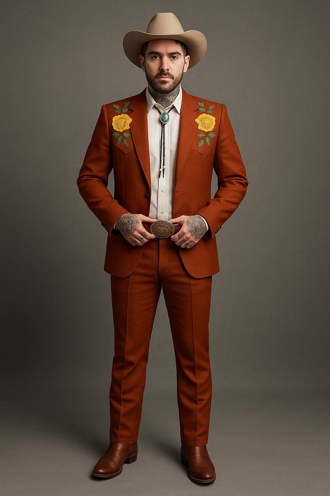 Rust Orange Embroidered Cowboy Suit: Western Wedding Outfit - Etsy