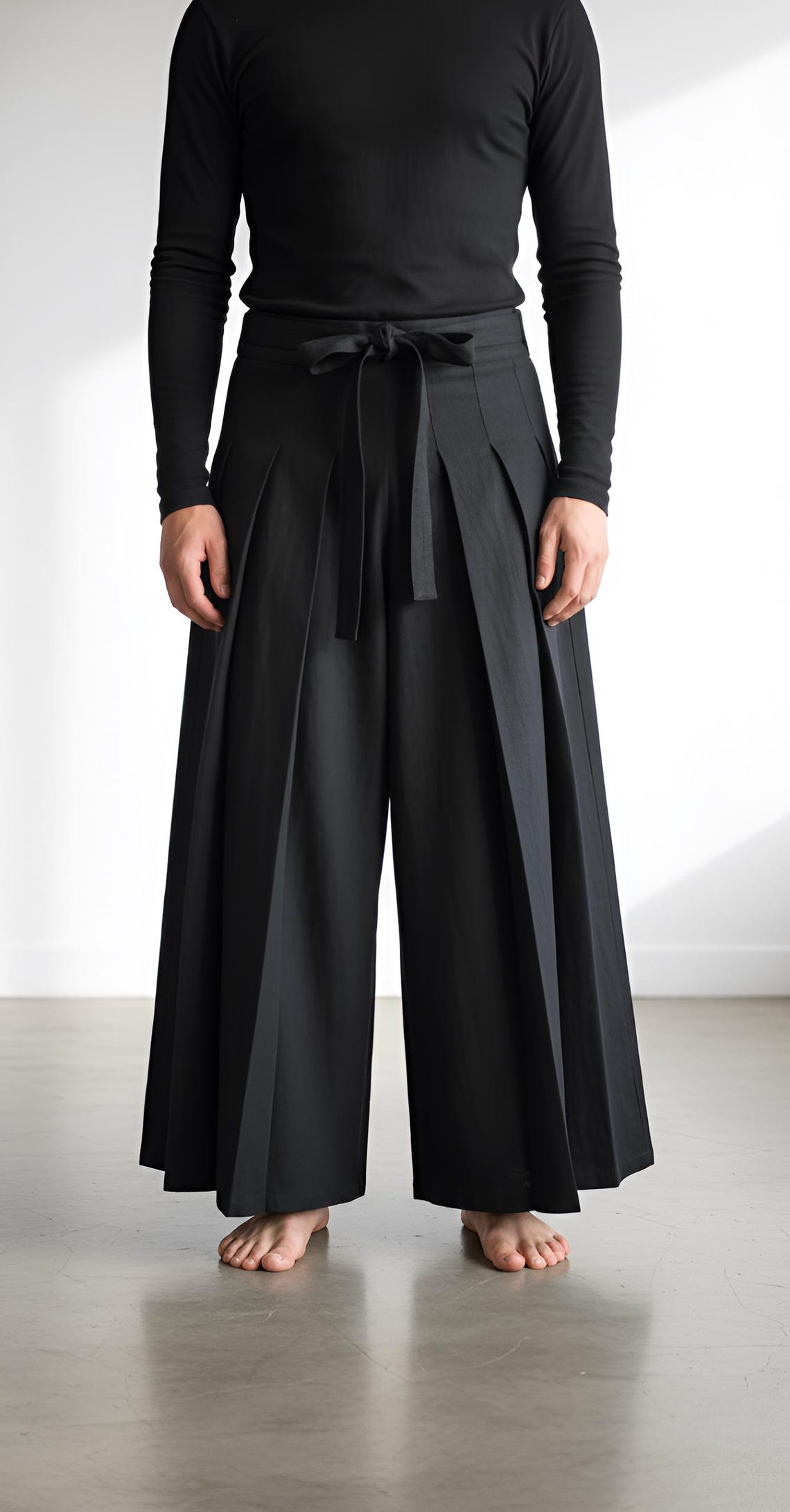 Men’s Samurai Hakama Pants Japanese Wide Leg Trousers Black Pleated ...