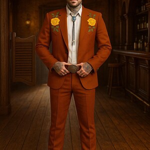 Rust Orange Embroidered Cowboy Suit: Western Wedding Outfit - Etsy