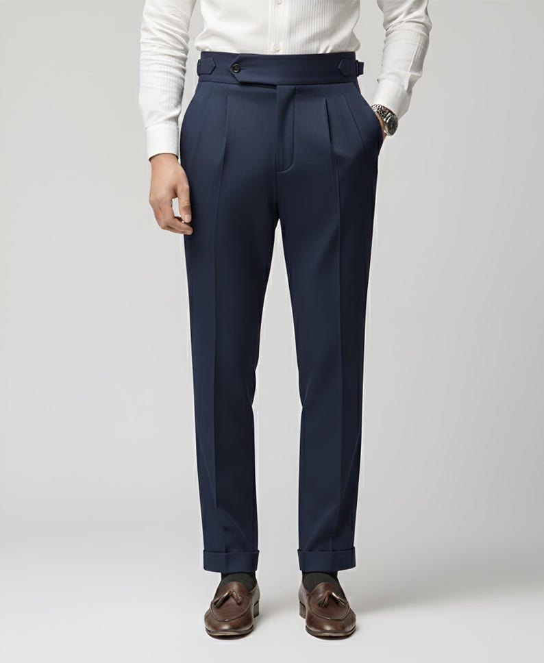 Men’s High Waist Pleated Trousers: Italian Style Brown Dress Pants ...