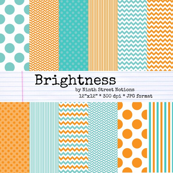 Items similar to Teal and Orange Patterned Digital Scrapbook Papers ...