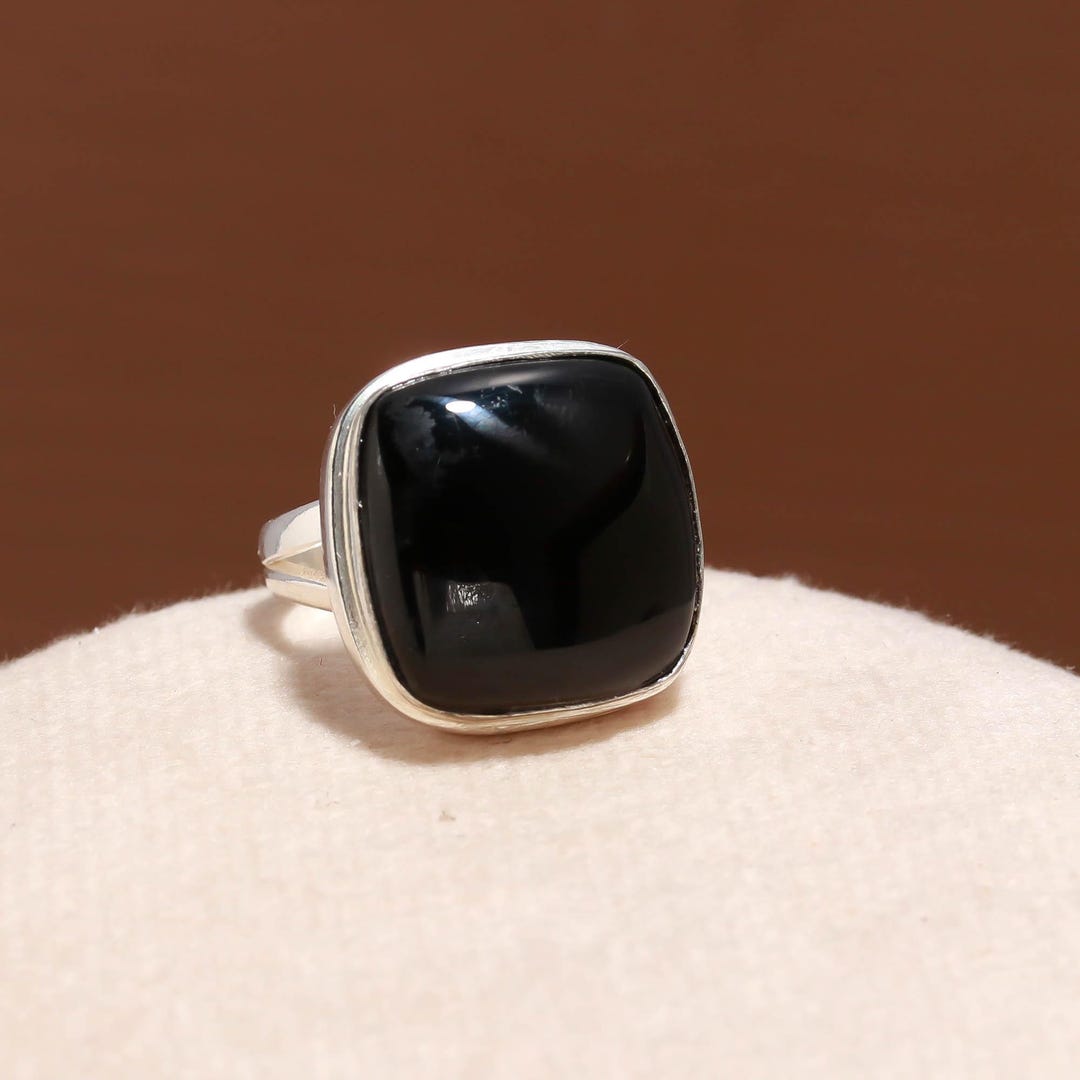 Mothers Daygifts Square Black Onyx Ring, 925 Sterling Silver, Handmade ...