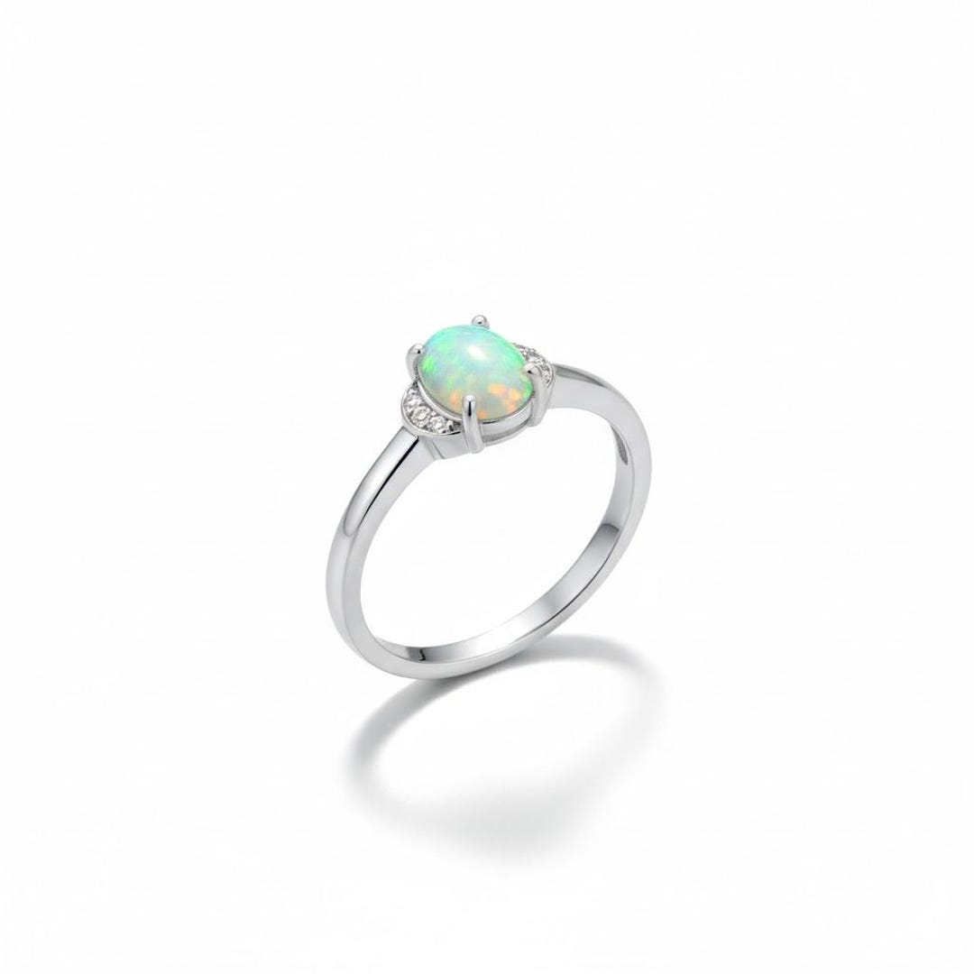 Simple Opal Ring • Dainty Opal Band • Minimalist October Birthstone ...