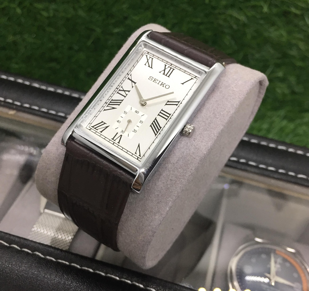 Vintage Seiko Tank Side Second Quartz Silver Dial Brown Coloured ...