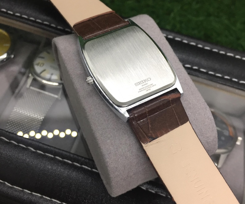 Vintage Seiko Tank Watch: Forest Green Dial, Brown Leather Strap - Etsy