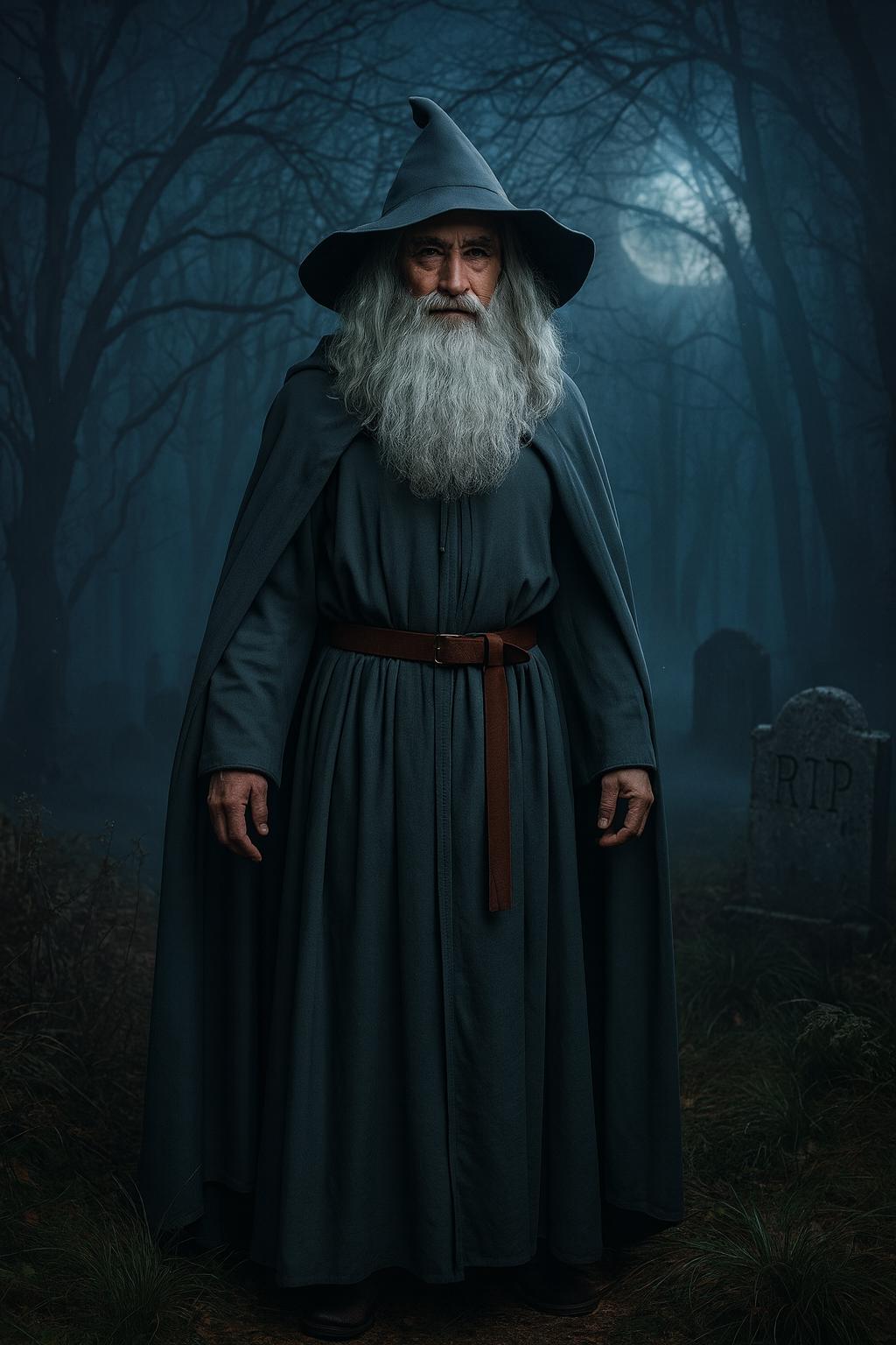 Ancient Wizard Cloak Costume With Hat Dark Gray Medieval Robe Halloween ...