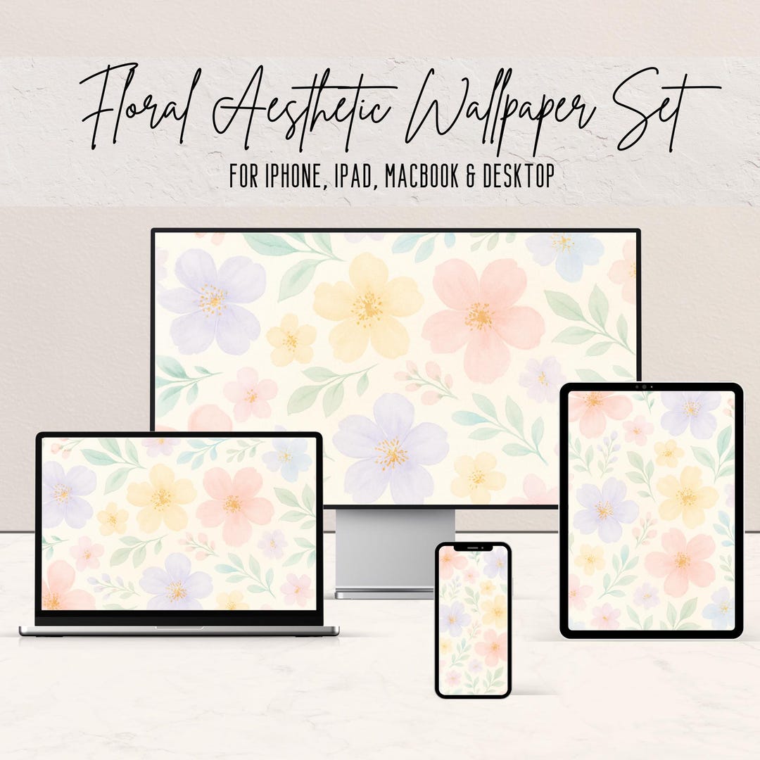 Pastel Watercolor Floral Wallpaper Set: Apple Devices - Digital ...