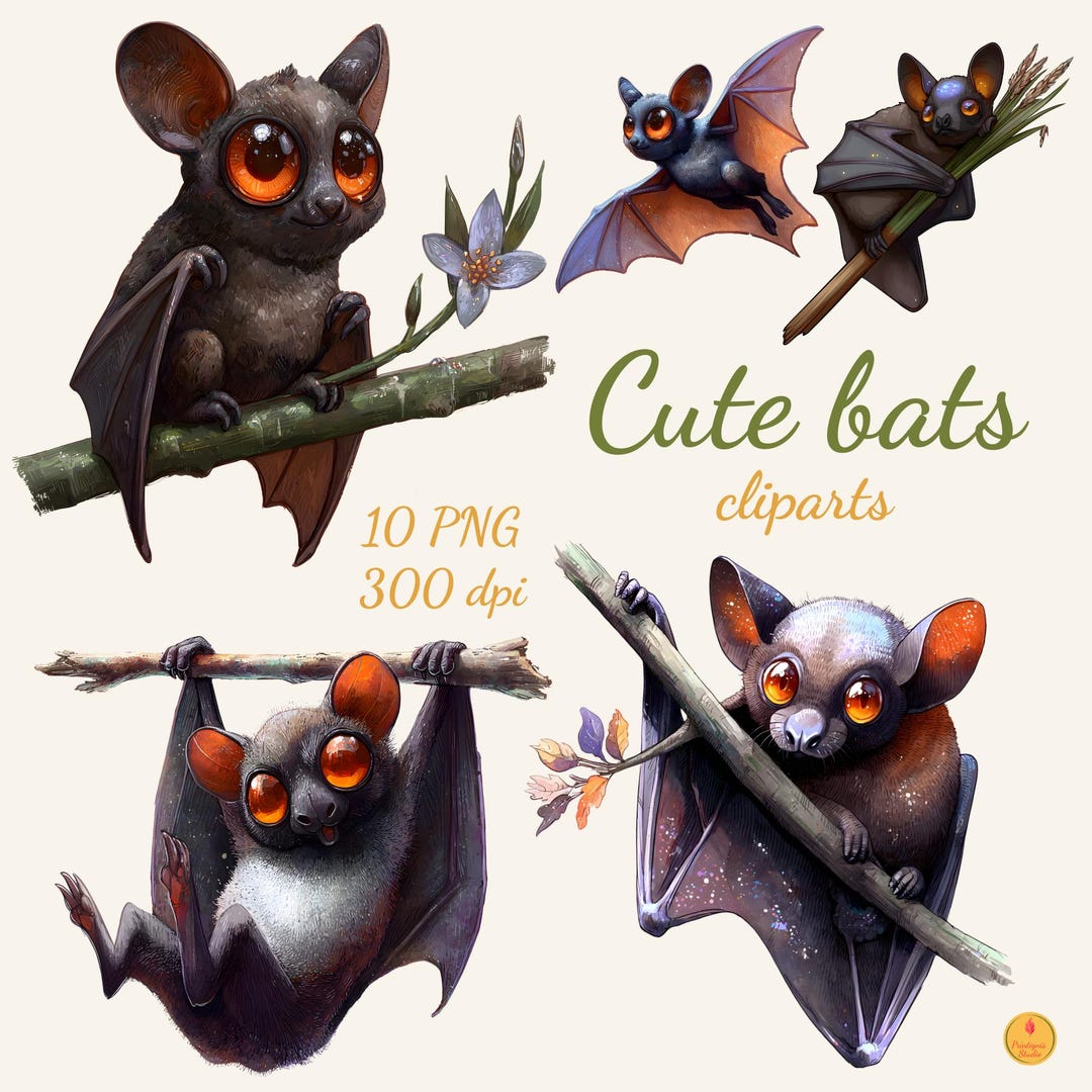 Cute Bats – Bat Cliparts – Magic Halloween Night PNG Set – Digital ...