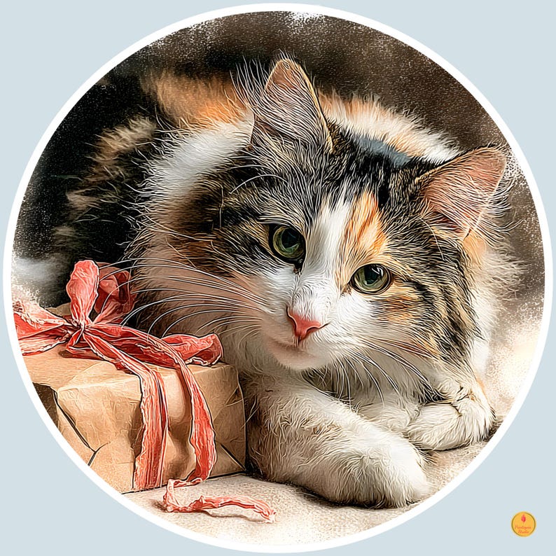 Christmas Printable Stickers - Round Cozy Holiday Cats - 9 PNG + PDF ...