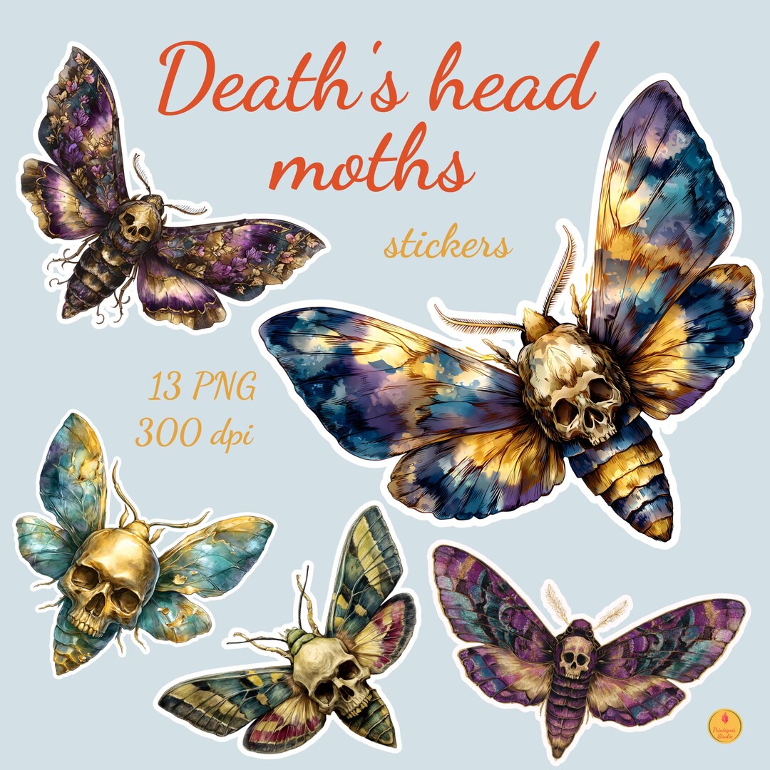 Halloween Printable Stickers – Gothic Death’s Head Moths - 13 PNG + PDF ...