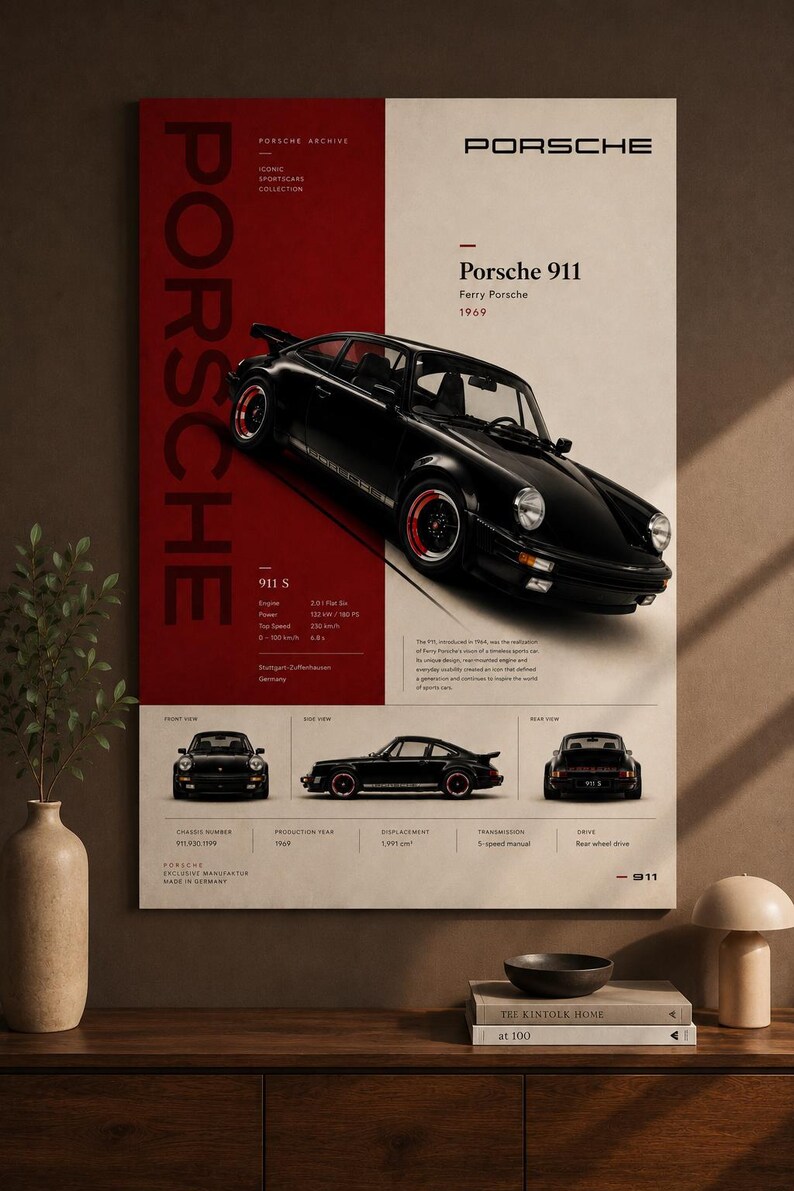 Porsche 911 1969 Vintage Poster Print - Classic Sports Car Wall Art for ...