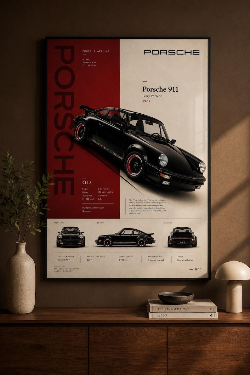 Porsche 911 1969 Vintage Poster Print - Classic Sports Car Wall Art for ...