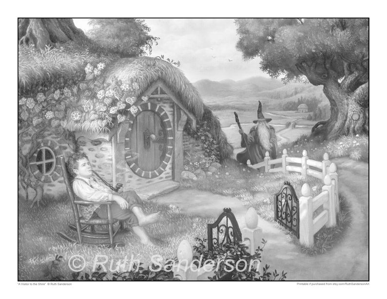 THE SHIRE Set of Two Grayscale Coloring Pages for Adults as Instant PDF ...