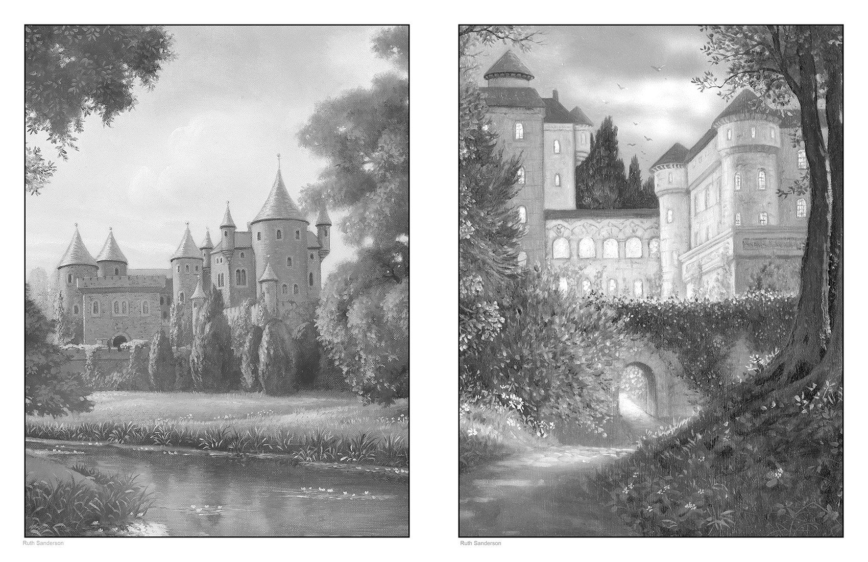 CASTLES: 10 Grayscale Coloring Pages for Adults in a - Etsy