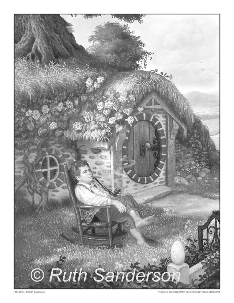THE SHIRE Set of Two Grayscale Coloring Pages for Adults as Instant PDF ...