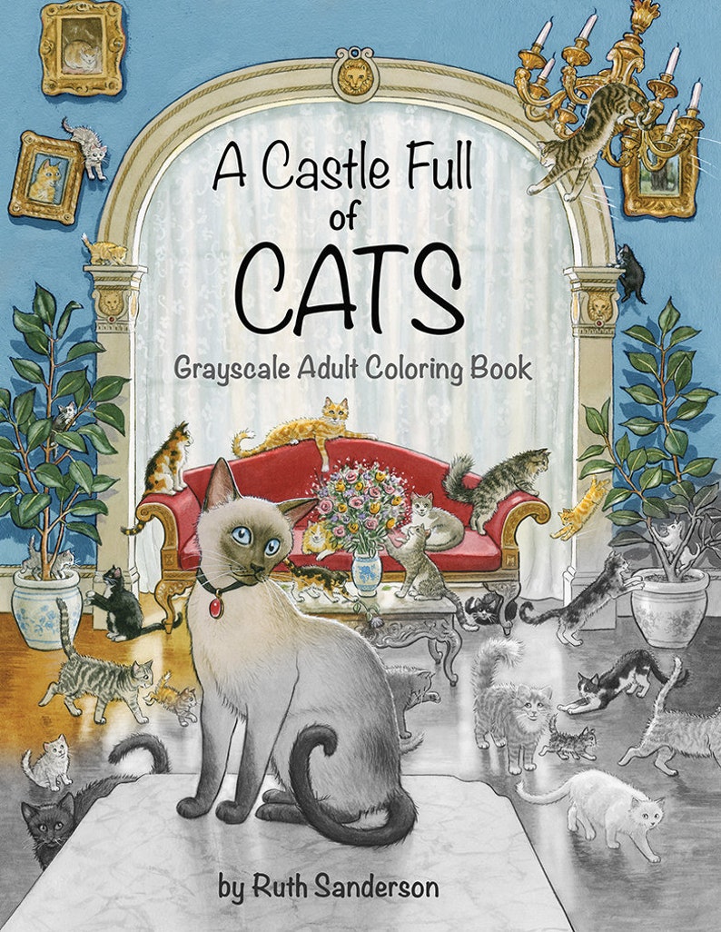 A Castle Full of Cats 36-image Downloadable Grayscale Coloring - Etsy