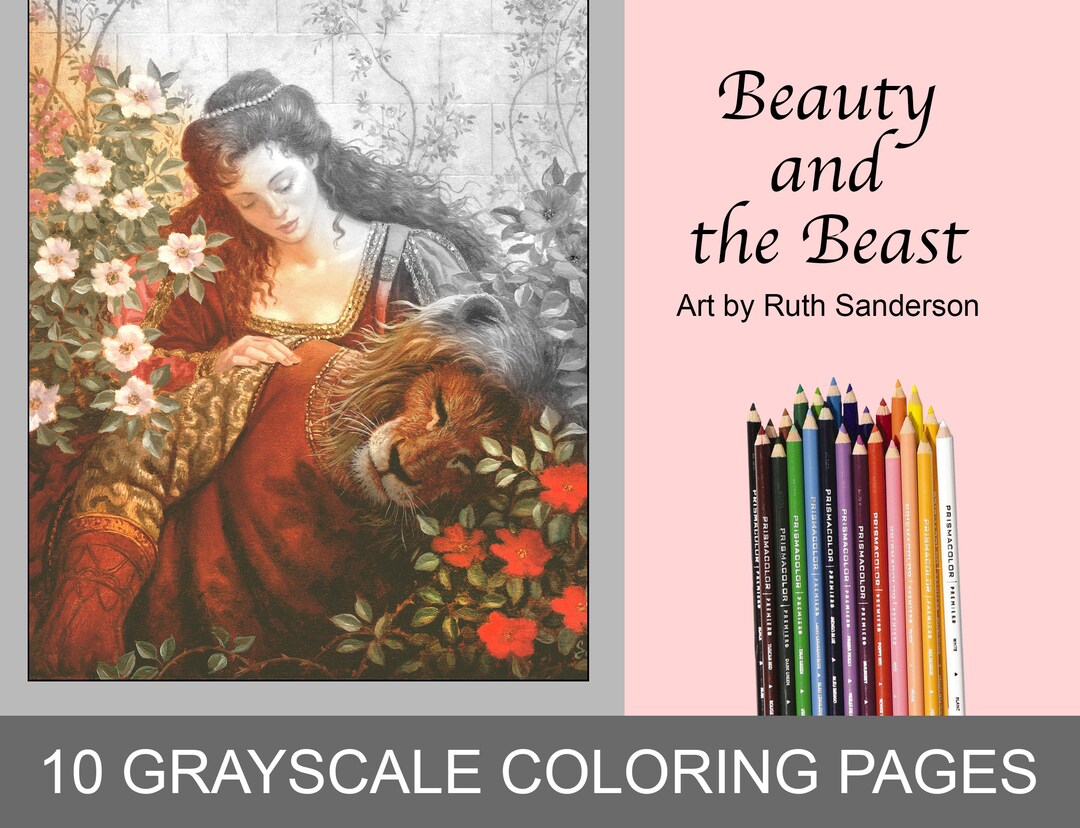 BEAUTY and the BEAST: 10 Unique Grayscale Coloring Pages for Adults ...