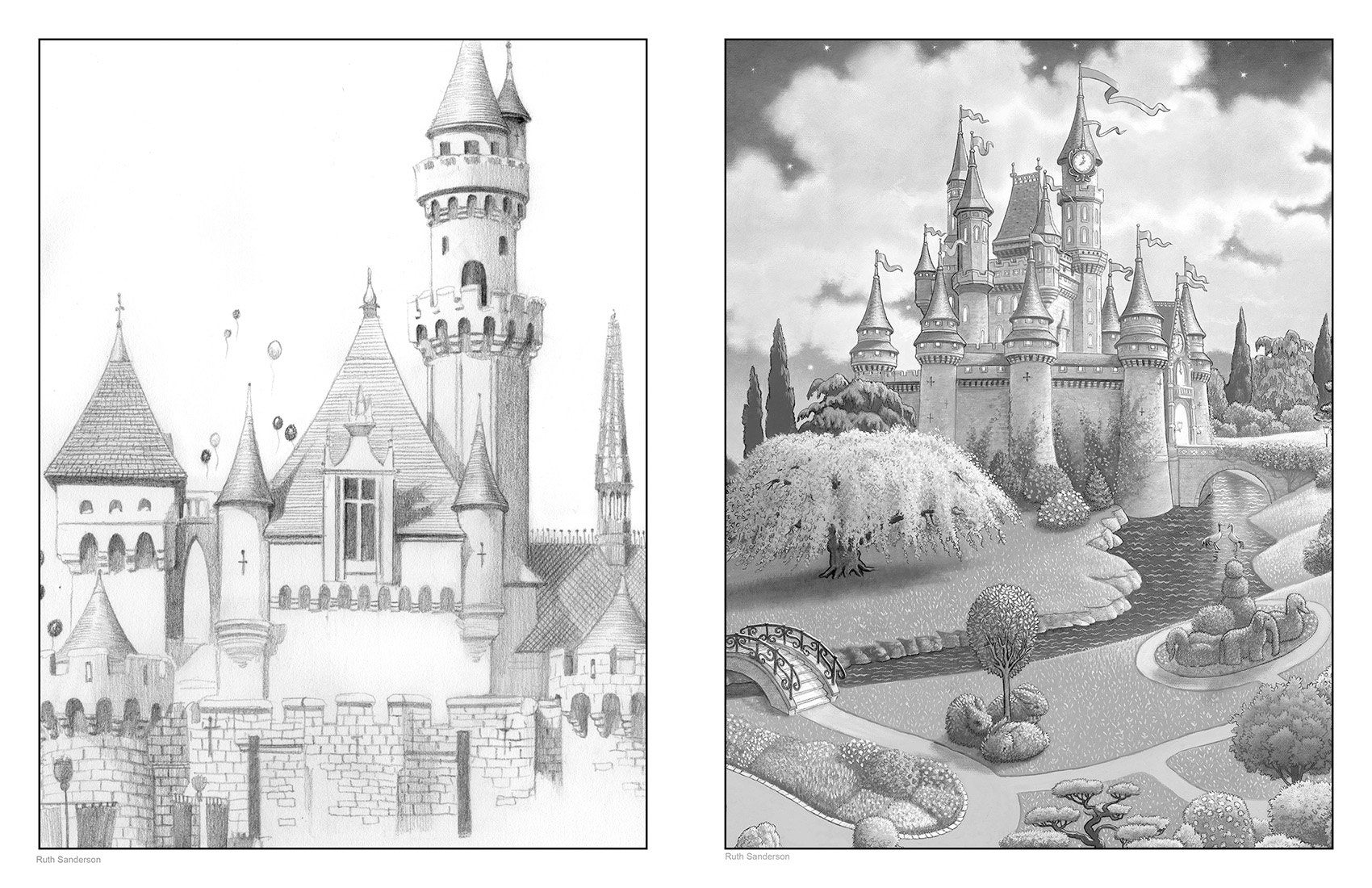 CASTLES: 10 Grayscale Coloring Pages for Adults in a - Etsy