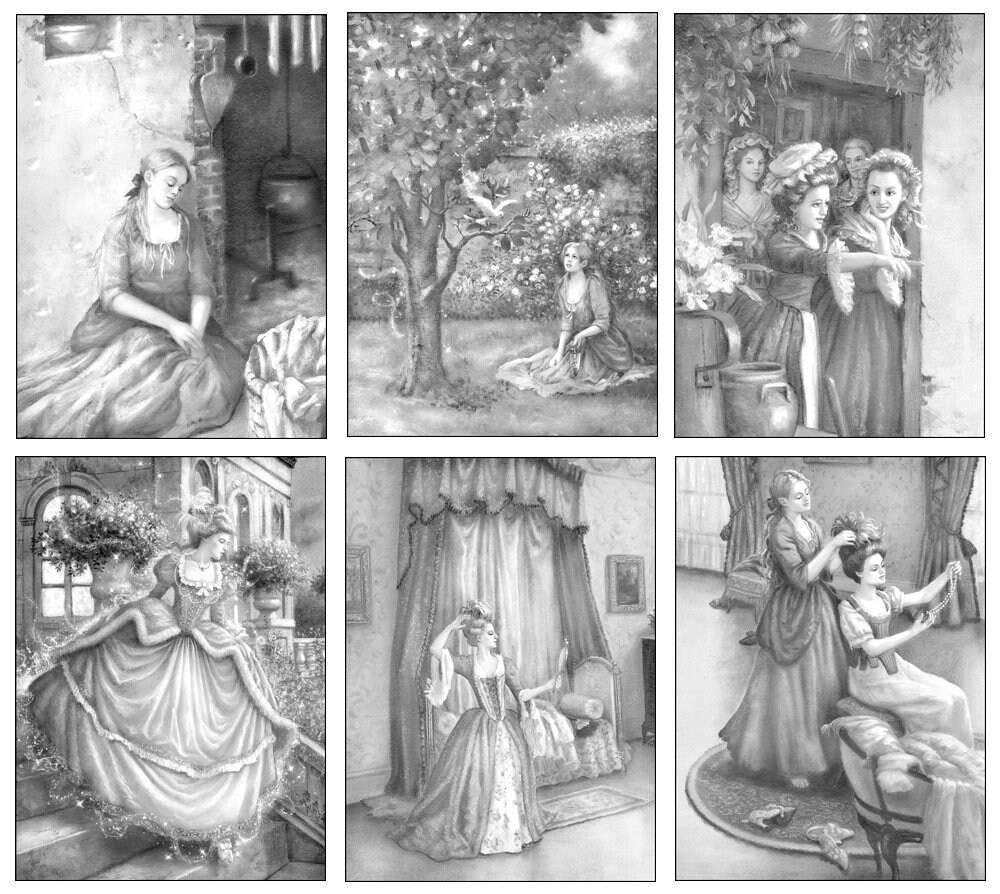 CINDERELLA 24 Grayscale Coloring Book Images for Instant - Etsy
