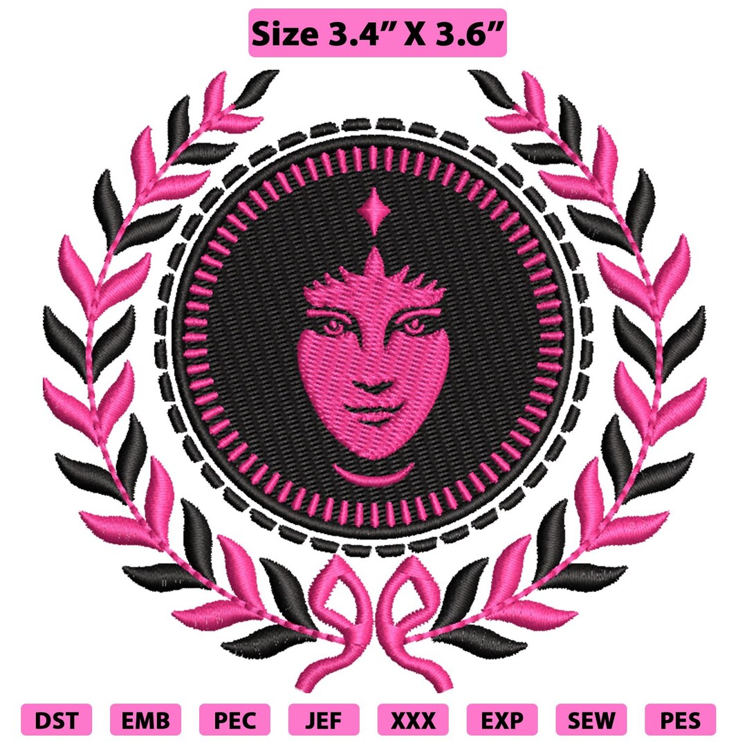 Gothic Goddess Crest Embroidery Design | Floral Laurel Badge | Machine ...
