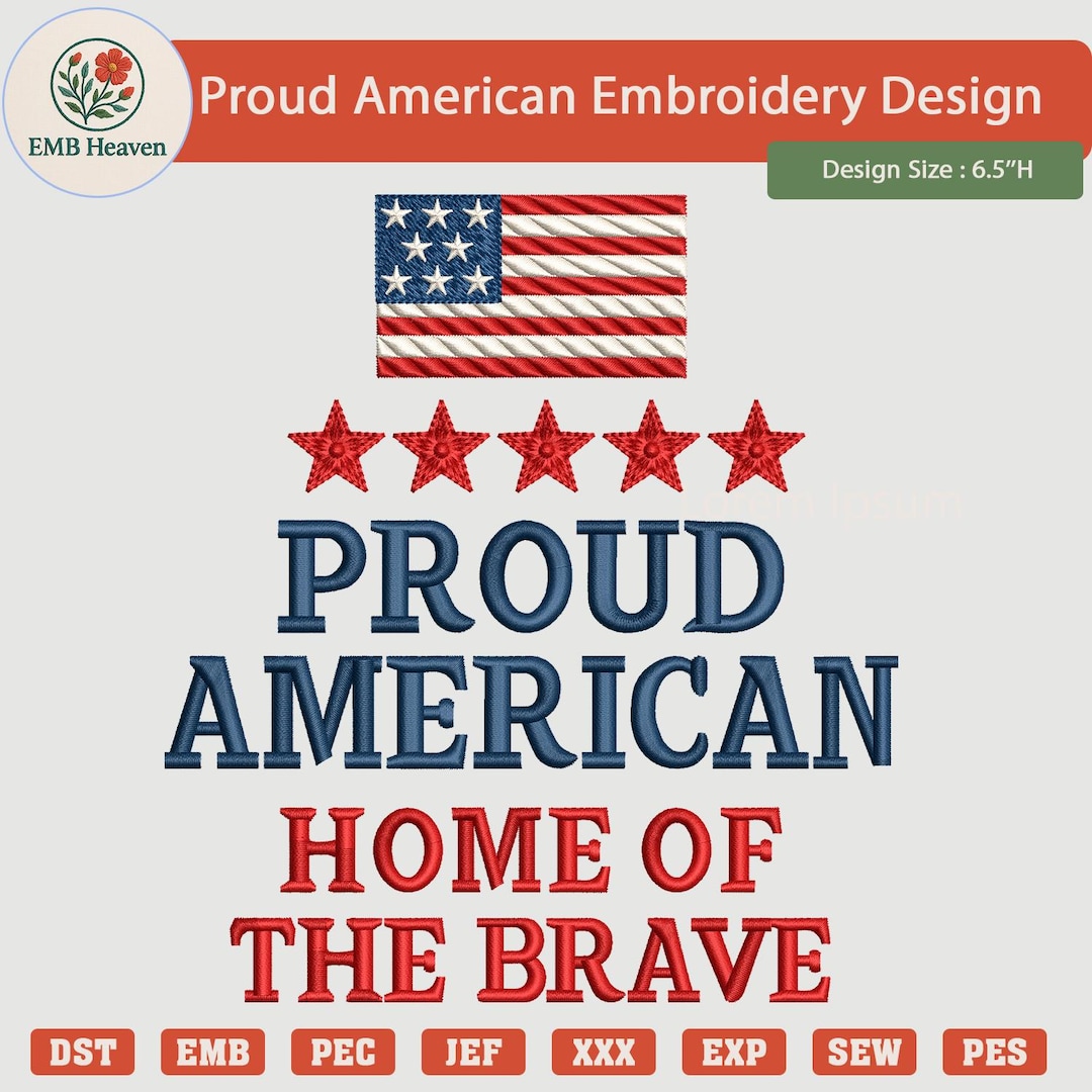 Proud American Embroidery Design: USA Flag, Stars (digital File) - Etsy