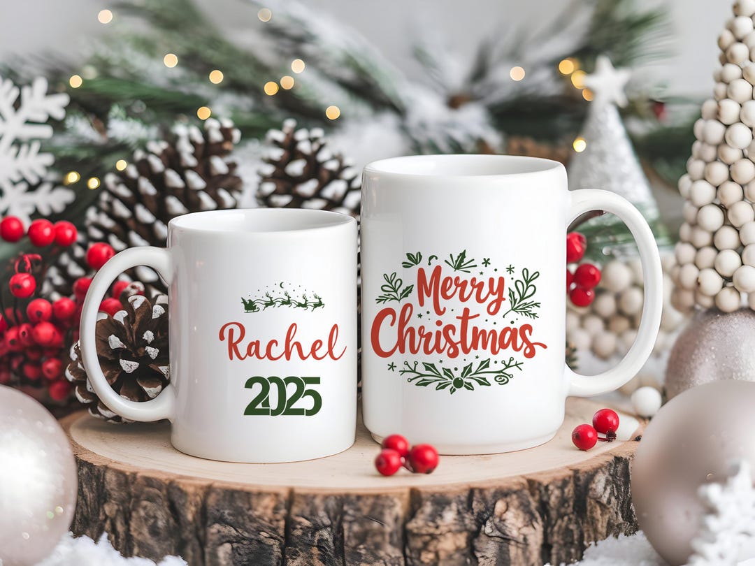 Personalized Merry Christmas Mug, Custom Name Holiday Coffee Cup, Xmas ...