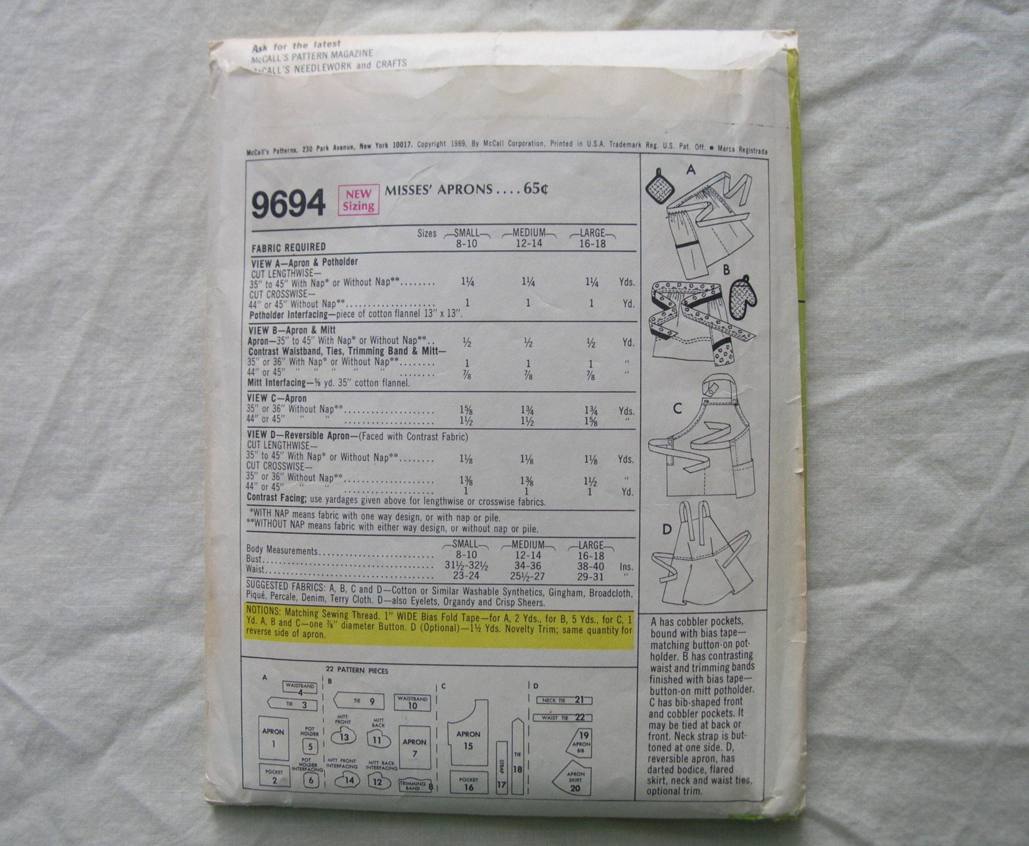 1960s Mccall's 9694 MOSTLY FACTORY FOLDED Vtg. Sewing Pattern Misses ...