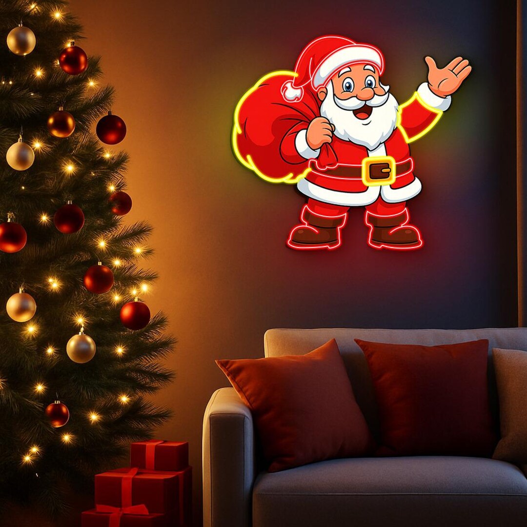 Santa Claus Neon Sign: LED Christmas Wall Decor, Dimmable - Etsy