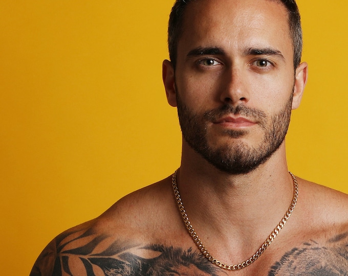 7mm Gold Curb Chain Necklace for Men / Mens Jewelry Gold Chains / 14k ...