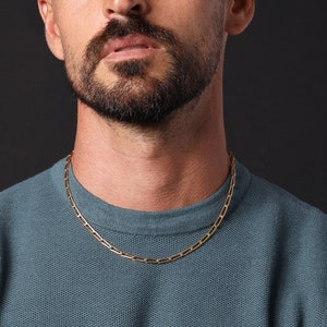 Minimalist Men's Gold Chain - 14k Gold Filled Elongated Cable Bevel ...