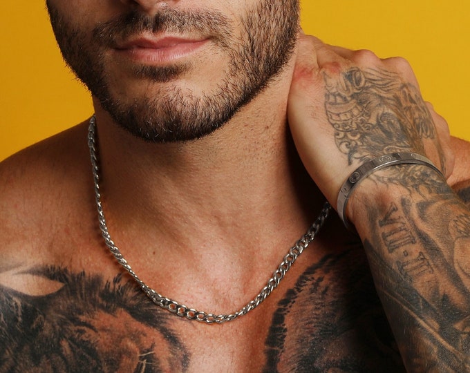 Waterproof 7mm Silver Chain Necklace for Men / Curb Stainless Steel ...